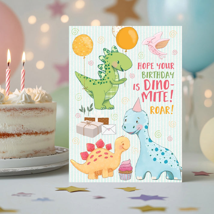 Fun Dino Birthday Greeting Printable Ecard – Vinky Doodles