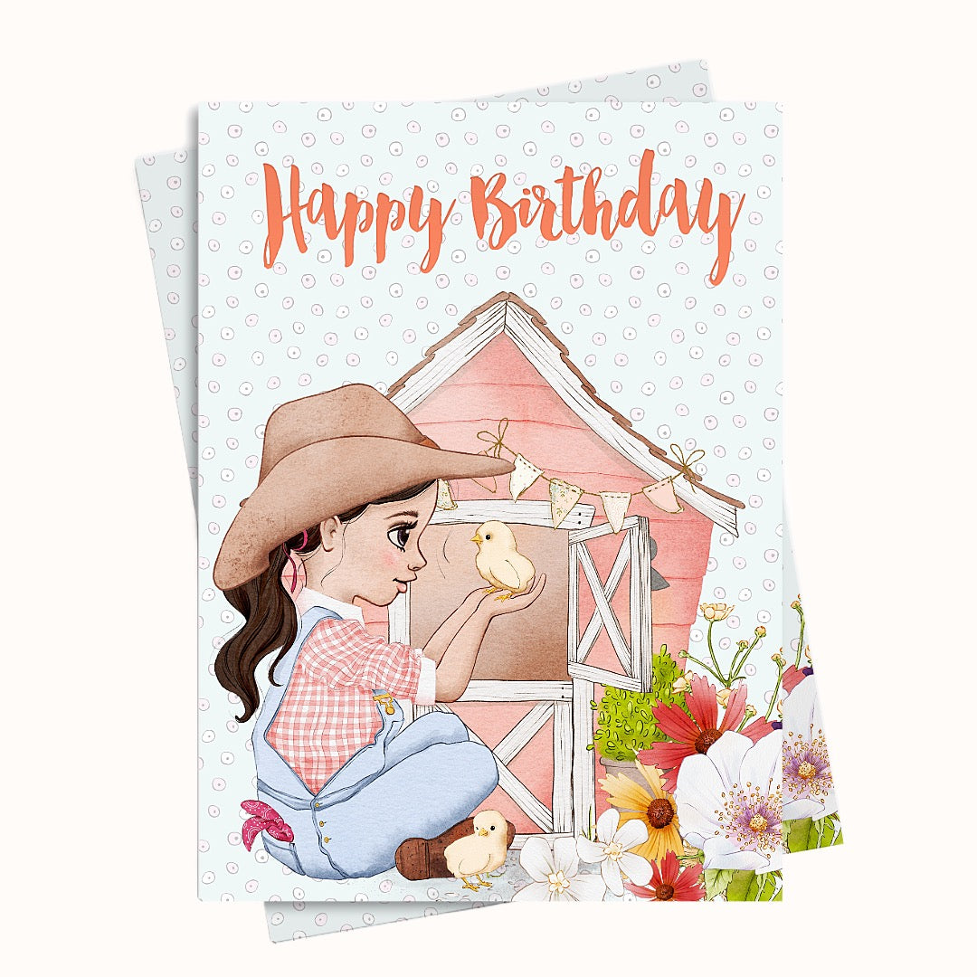 Farm Girl birthday greeting card Printable – Vinky Doodles