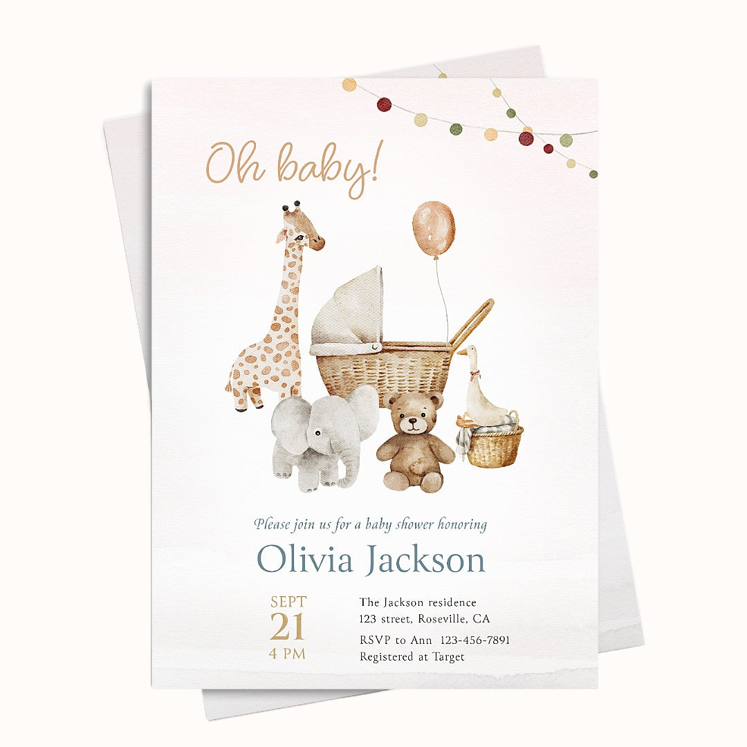 Oh Baby Gender Neutral Baby Shower invitation – Vinky Doodles