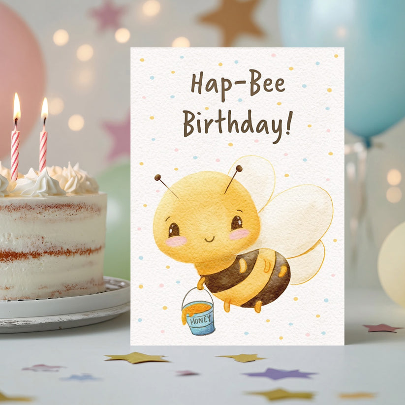 Bee Birthday Card Printable Download – Vinky Doodles
